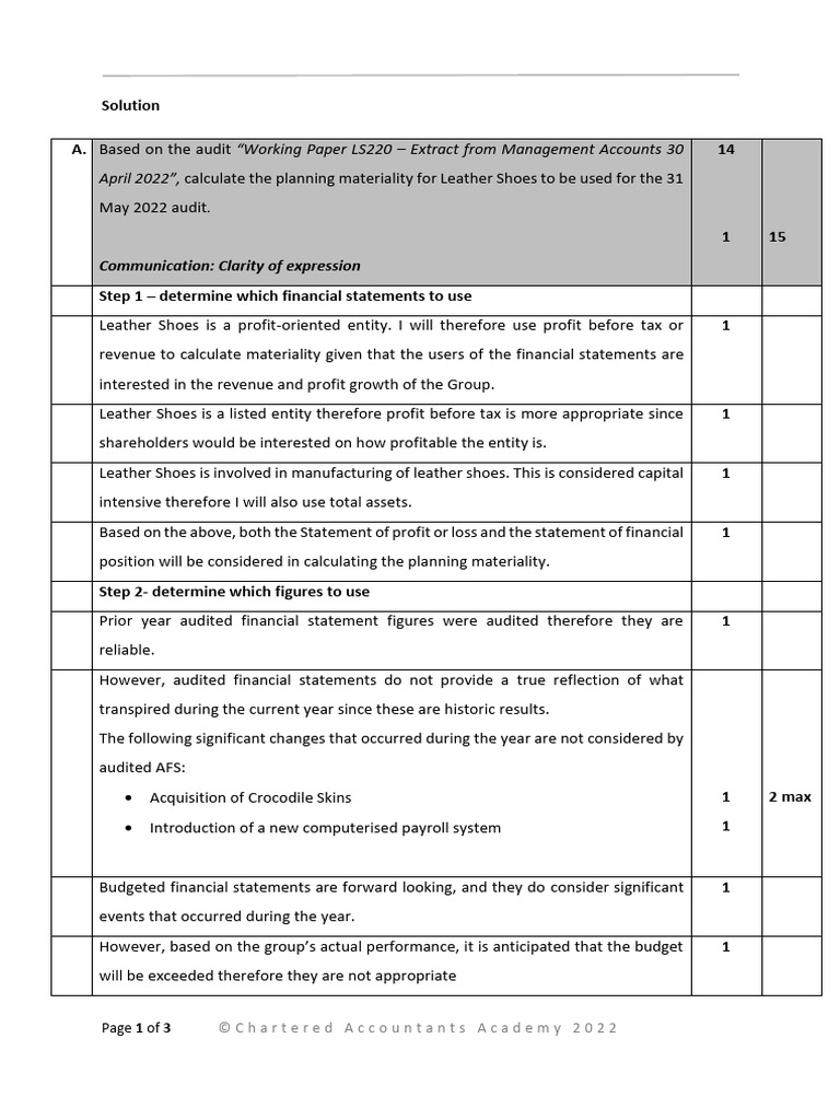 Materiality Question and SOLUTION | PDF | Business Economics ...