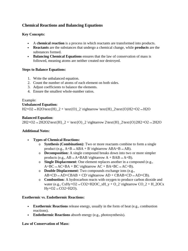 Chemical Reactions and Balancing Equations | PDF