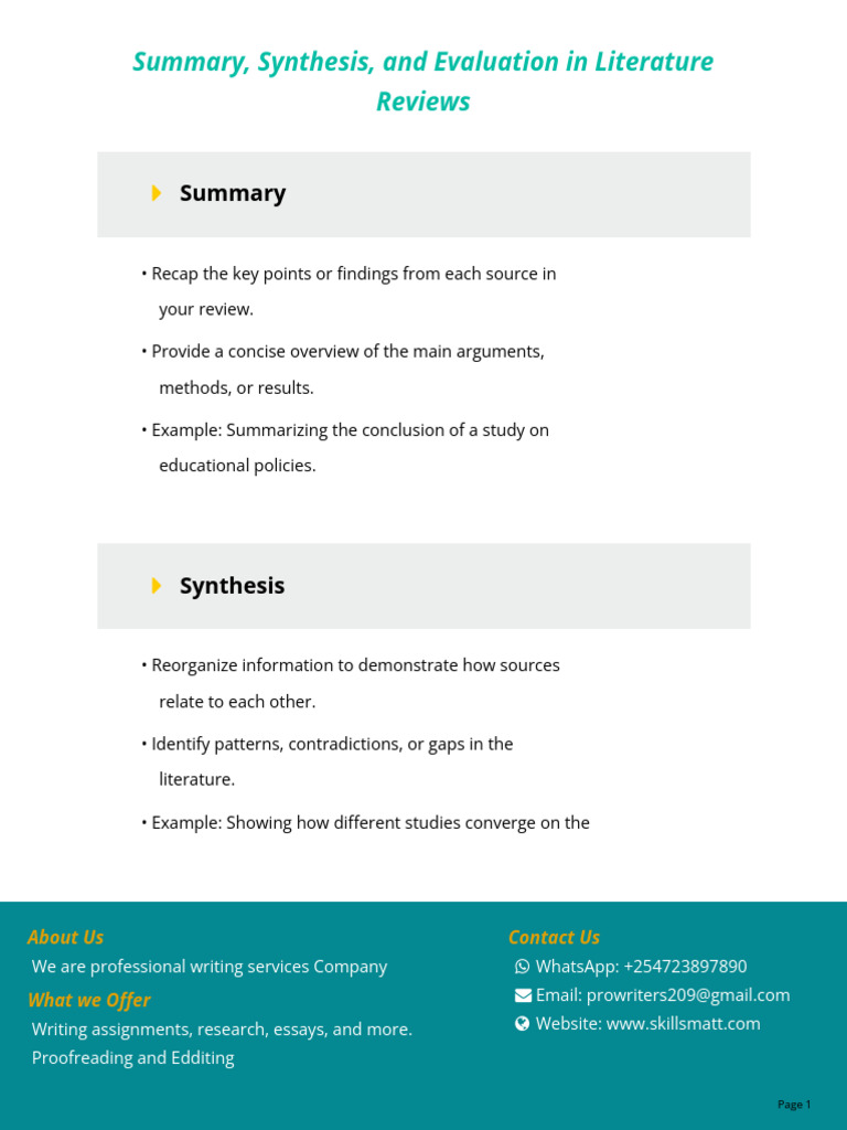 Summary Synthesis and Evaluation in Literature Rev | PDF