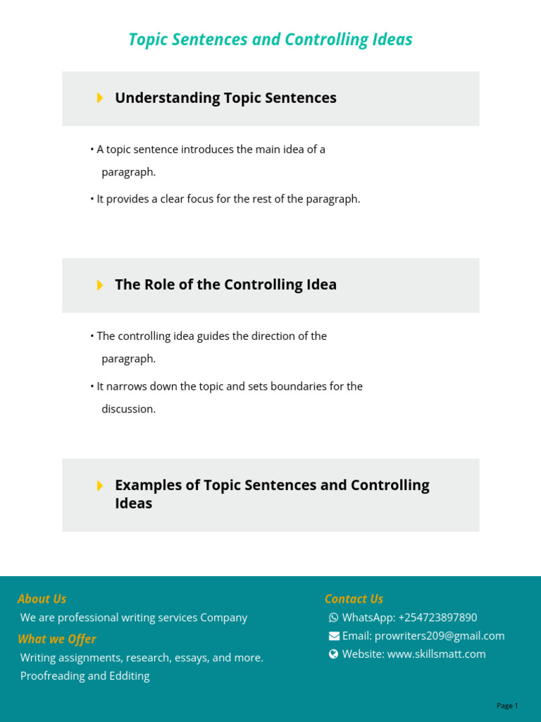Topic Sentences and Controlling Ideas Guide | PDF