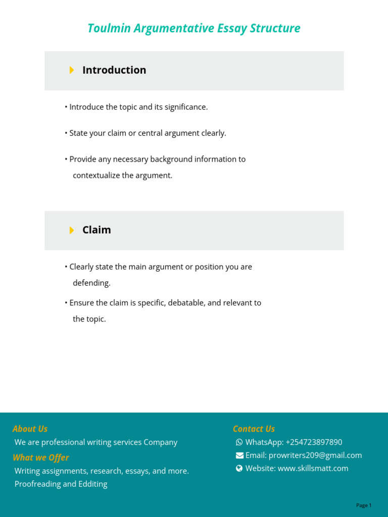 Toulmin Argumentative Essay Structure | PDF | Argument | Essays