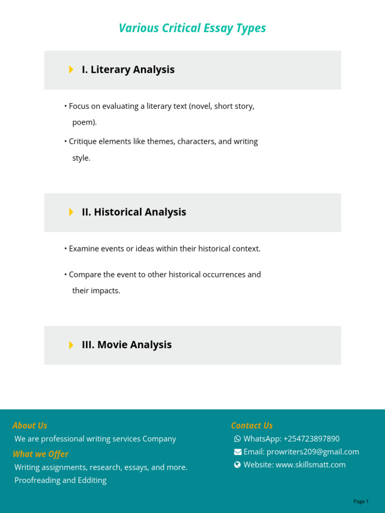 Various Critical Essay Types | PDF