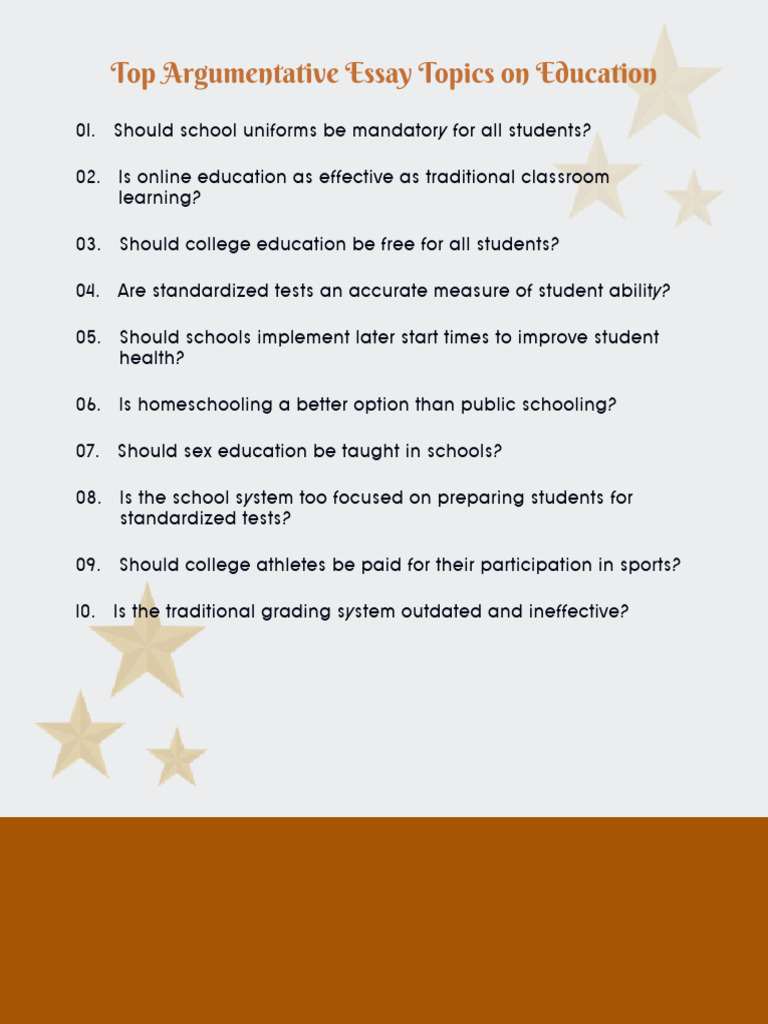 Top Argumentative Essay Topics On Education | PDF