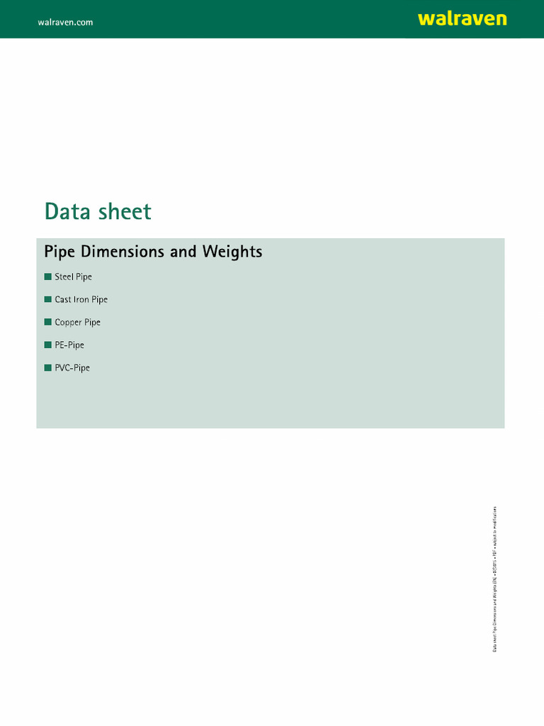 Pipe Dimensions and Weights Data Sheet | PDF
