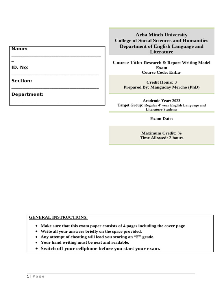 Research & Report Writing Exam Guide | PDF | Sampling (Statistics ...