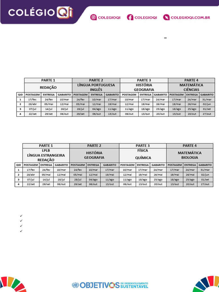 Calendario Dos Qids Alunos | PDF