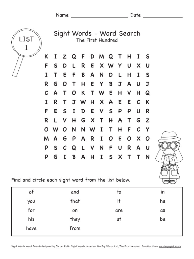 Sight Words Word Search Activity | PDF