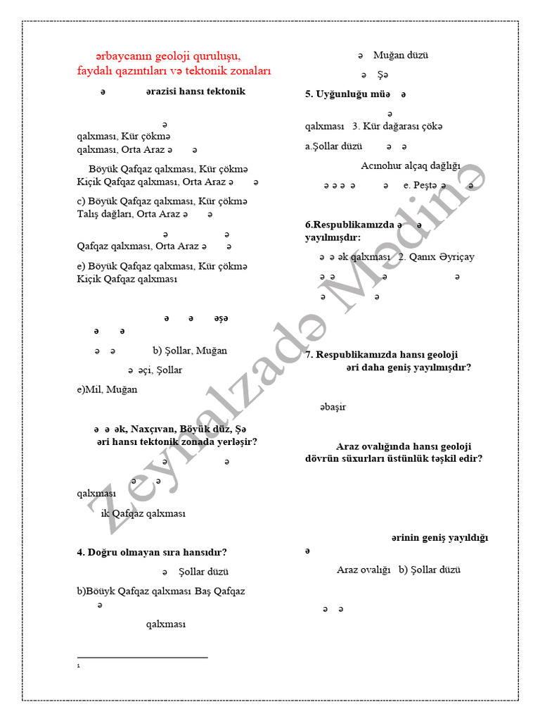 Z.Mədinə-Sınaq-Azərbaycan geoloji quruluş, faydalı qazıntılar, tektonik zonalar | PDF