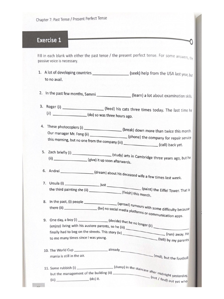 Past Tense Present Perfect Tense Ex.1 | PDF