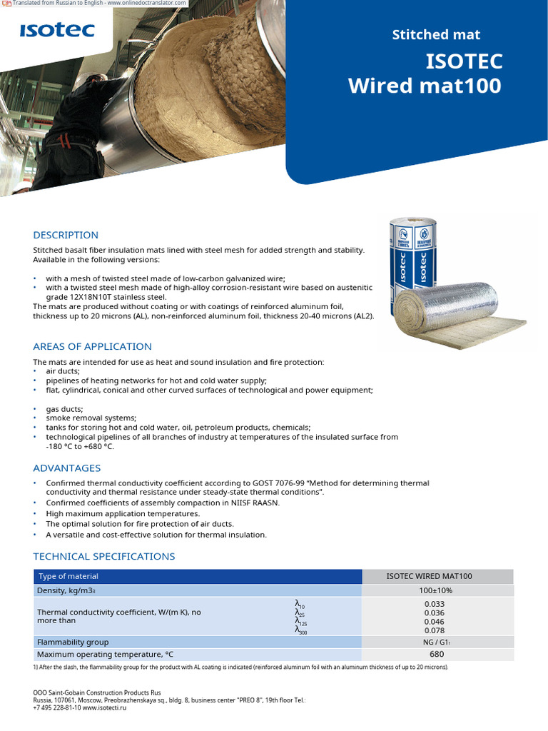Data ISOTEC Wired Mat100 en | PDF | Duct (Flow) | Thermal Insulation