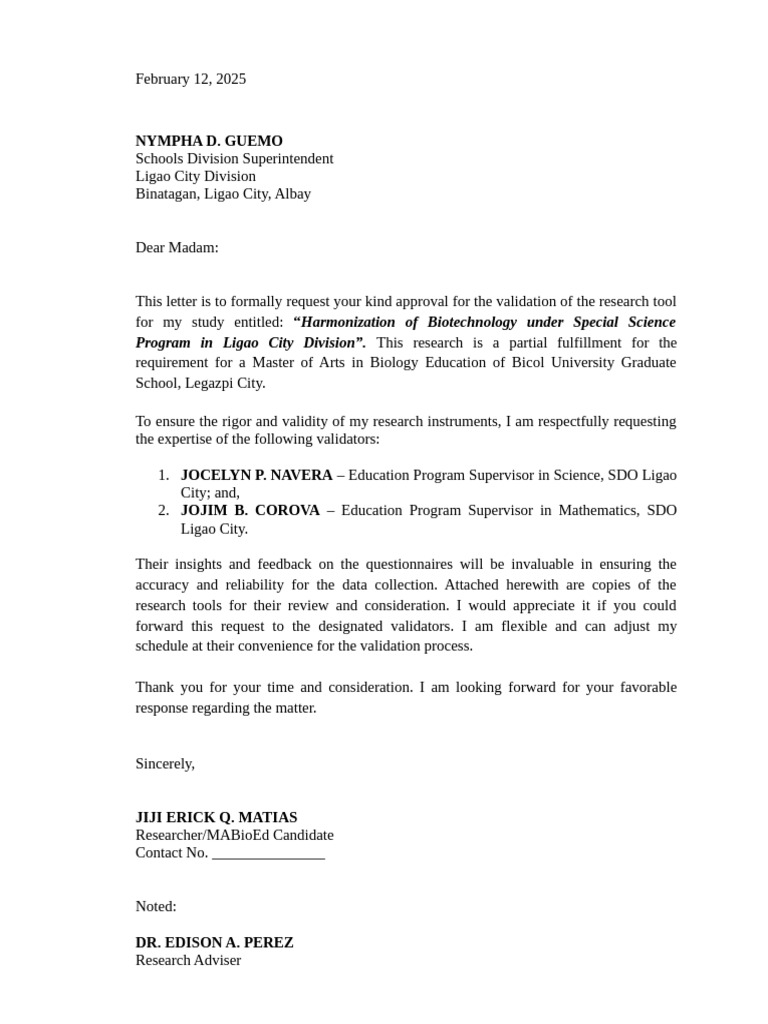 Letter Request For SDS and LNHS Principal | PDF | Scientific Method ...