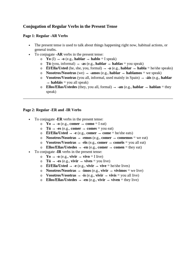 Present Tense Verb Conjugation Guide | PDF