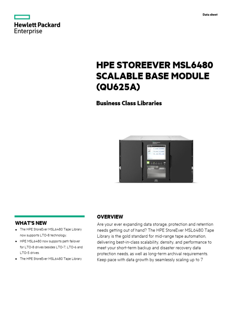 HPE StoreEver MSL6480 Scalable Base Module Datasheet | PDF | Computer ...