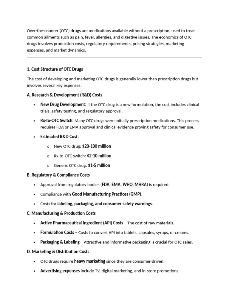 Detailed Economics For A OTC Drugs | PDF | Over The Counter Drug ...