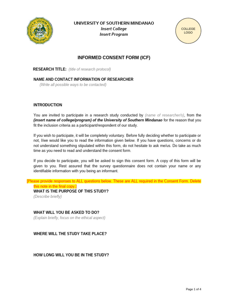 Informed Consent Form (ICF) | PDF | Consent