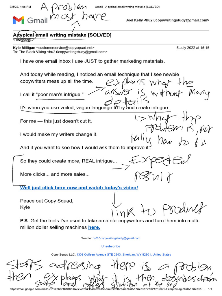 Kyle Milligan - A Typical Email Writing Mistake (SOLVED) - 1 | PDF