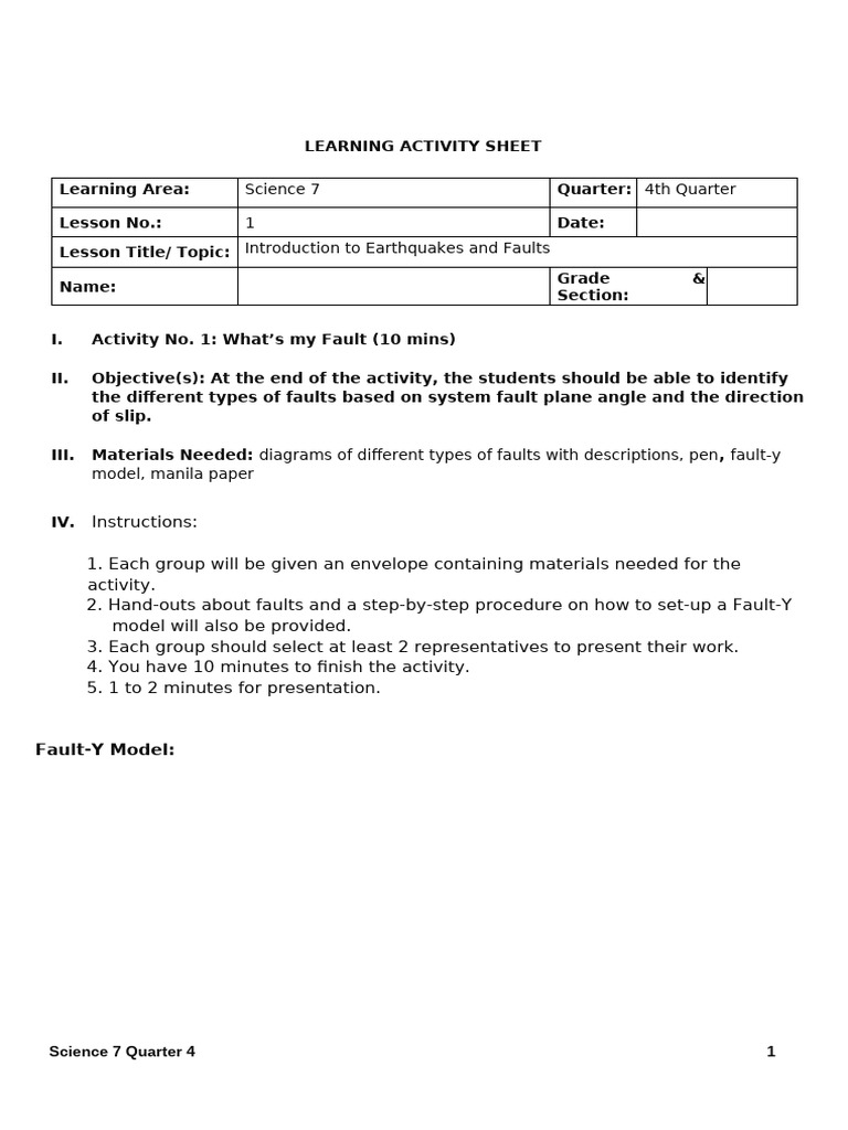 CO LEARNING ACTIVITY SHEET Edited FINALversion | PDF | Fault (Geology)