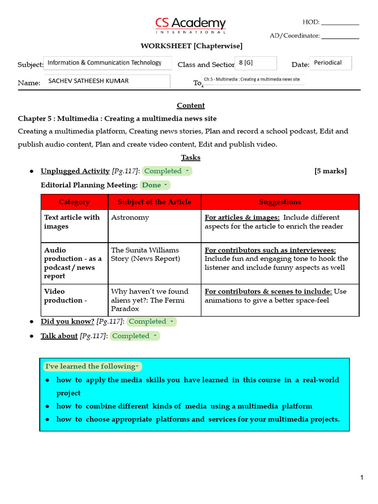 AARIYA - CSA-ERD (I) - Ch.5-Multimedia - Creating A Multimedia News ...
