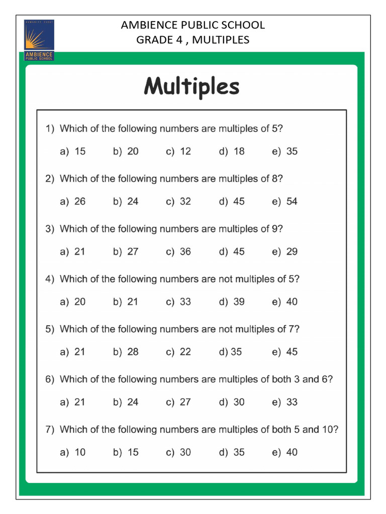 Ambience Public School Grade 4, Multiples | PDF