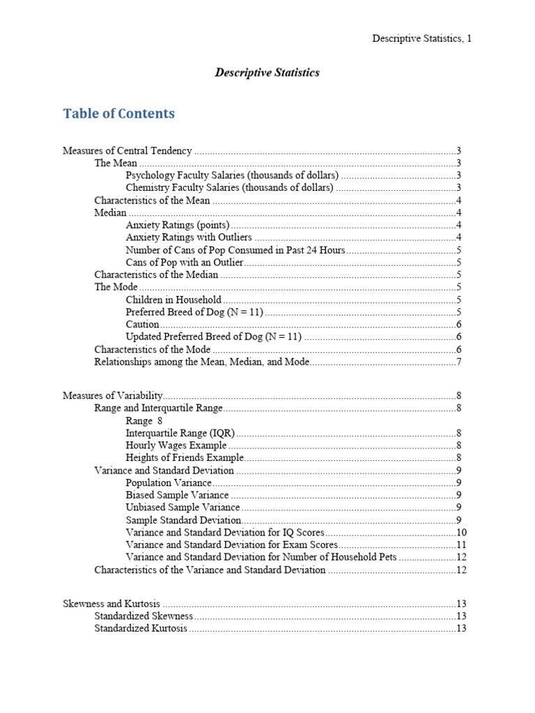 Descriptive Stats Notes | PDF | Variance | Skewness