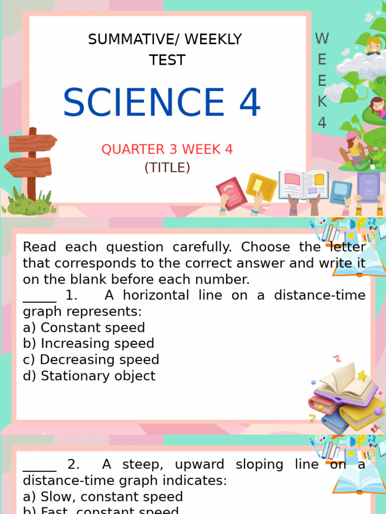 Science4 q3 w3 4 Summative Test 2 | PDF | Speed | Slope