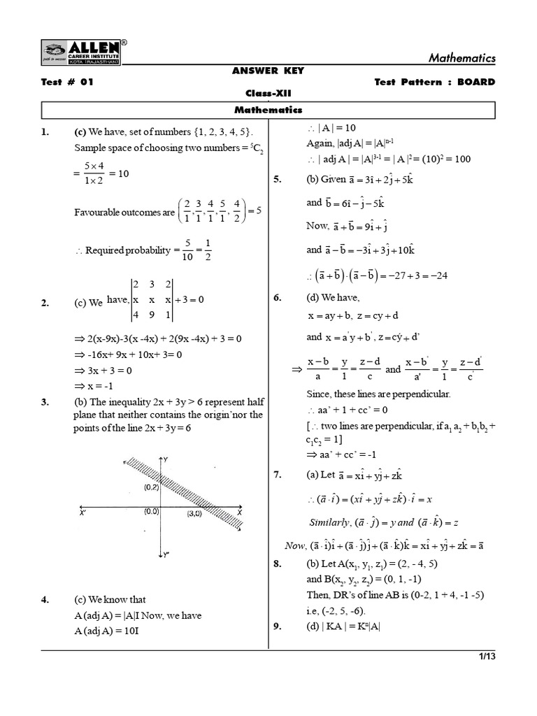 Class12 Maths Paper Solution | PDF | Euclidean Geometry | Mathematical Objects