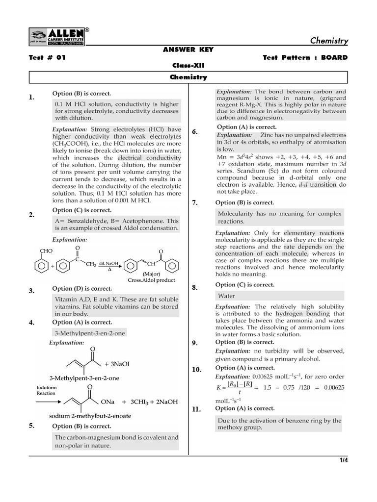 Class12 Chemistry Paper 1 Solution | PDF