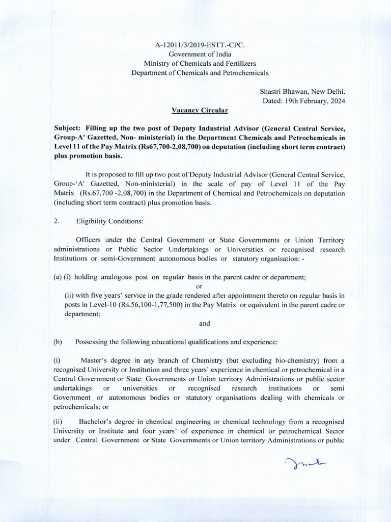 Deputy Industrial Advisor Vacancy Notice | PDF