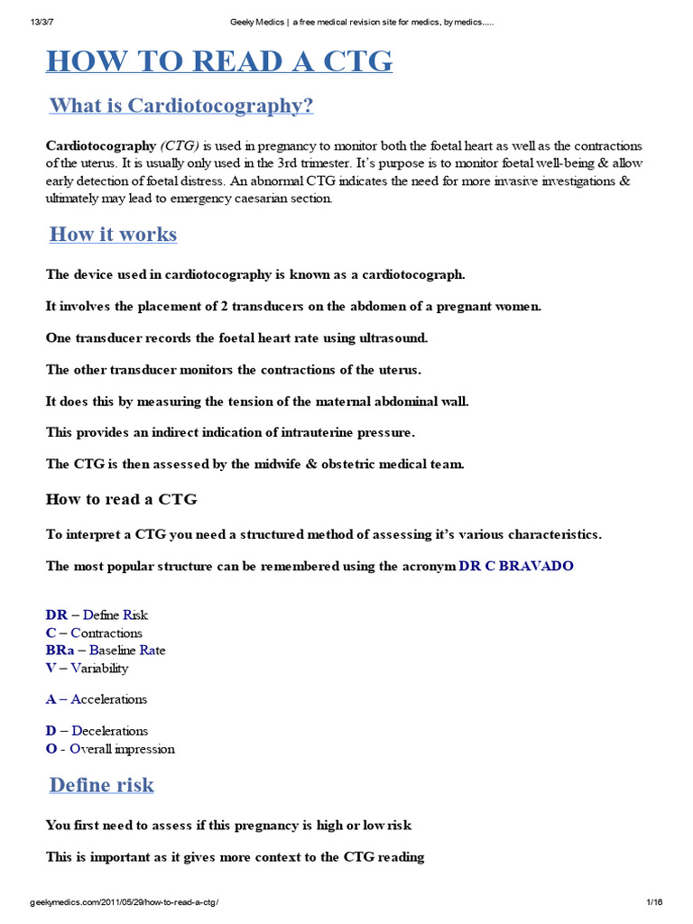CTG Reading Guide for Medics | PDF | Heart Rate | Pregnancy