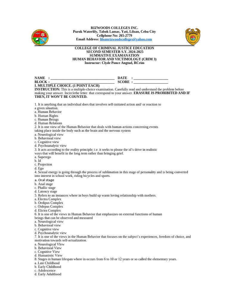 Summative Human Behavior and Victimology | PDF | Oedipus Complex | Psychoanalysis