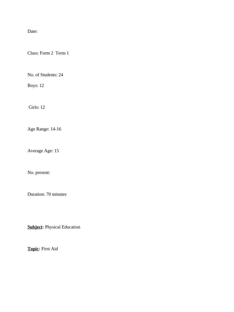 First Aid Lesson Plan for Teens | PDF | First Aid | Medical Specialties