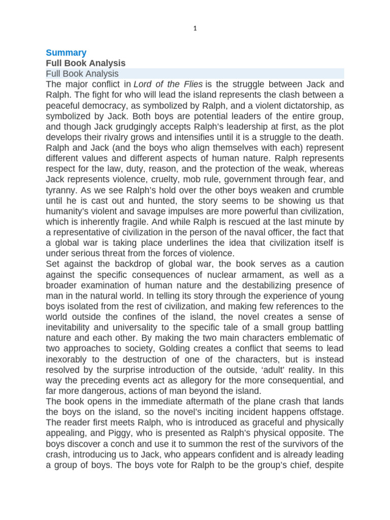 Lord Of The Flies Summary Pdf