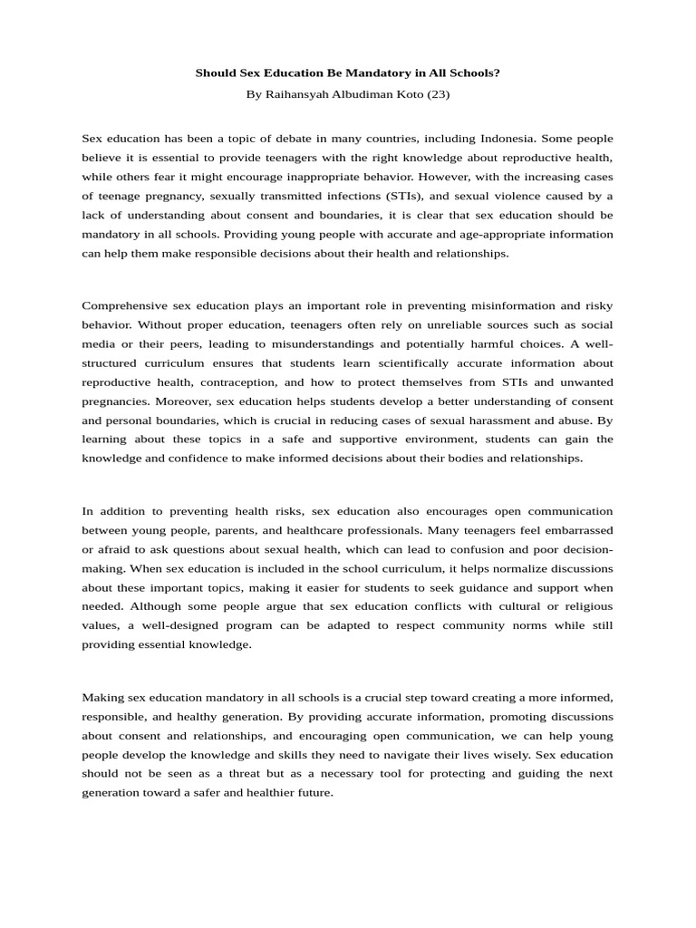 Teks Argumentation Pdf Sex Education Adolescence