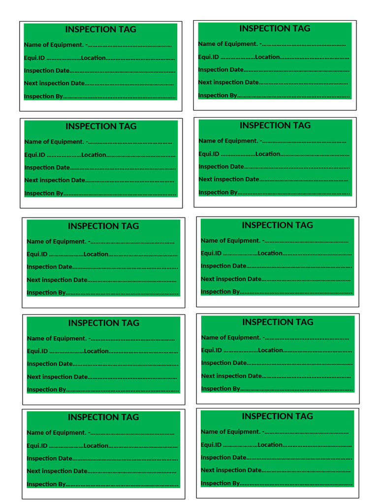 Equipment Inspection Tag Template | PDF