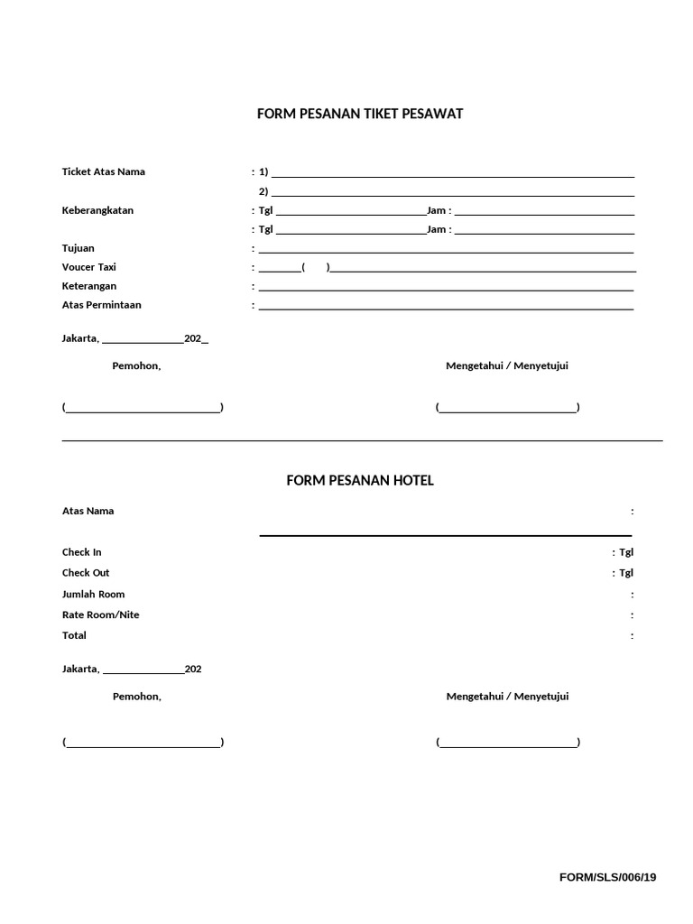 Form Pesanan Tiket Dan Hotel | PDF