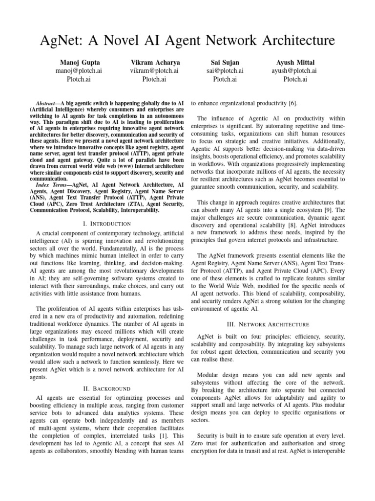 AgNet: AI Agent Network Architecture | PDF | Security | Computer Security