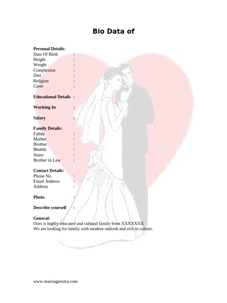 Matrimonial Bio Data Form | PDF