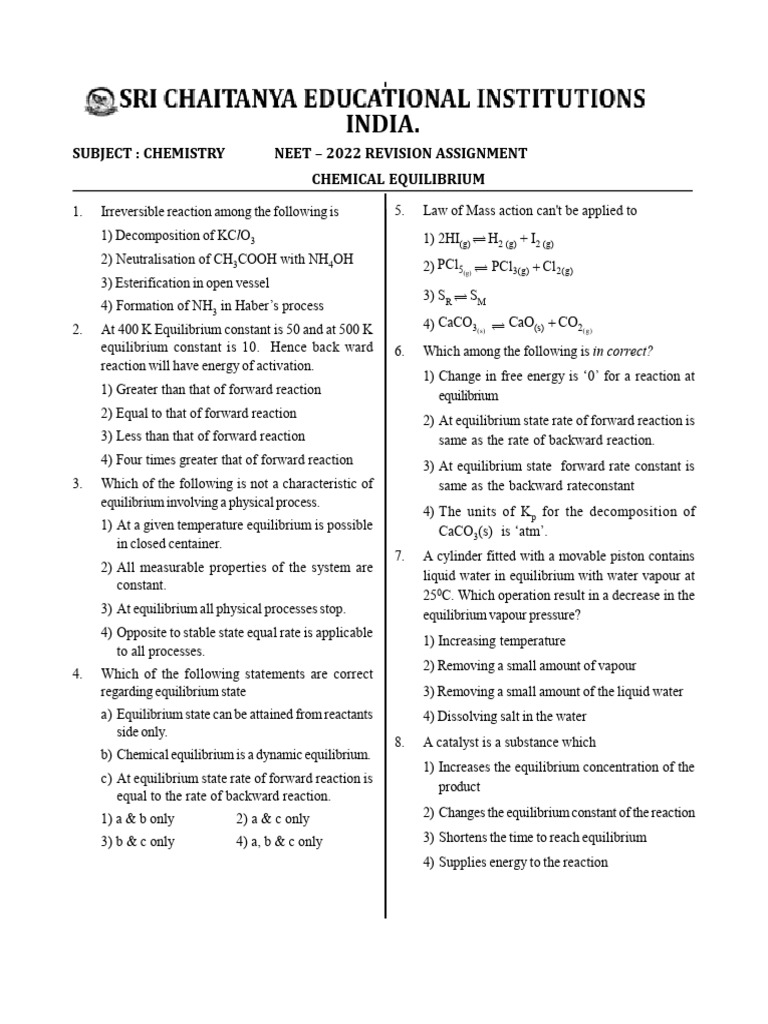 Chemistry - Chemical Equilibrium | PDF