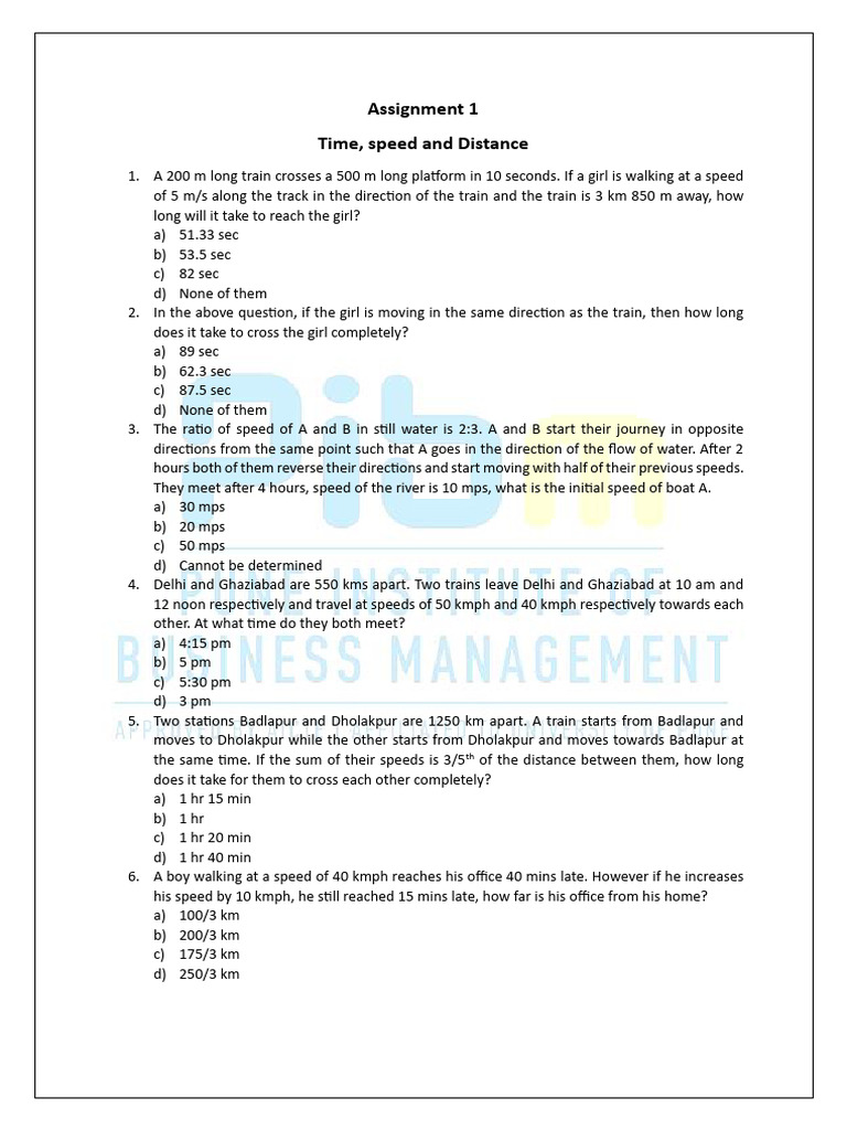 Assignment 1 TSD Mba Sem 2 | PDF | Speed