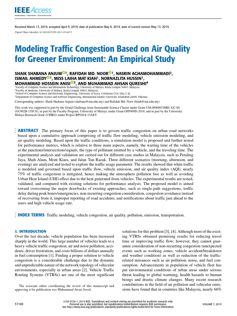 Modeling Traffic Congestion Based on Air Quality for Greener ...