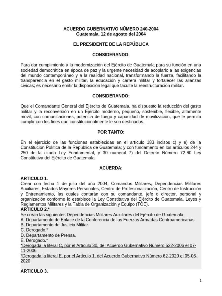 Acuerdo Gubernativo 240-2004 | PDF | Guatemala | Oficial general