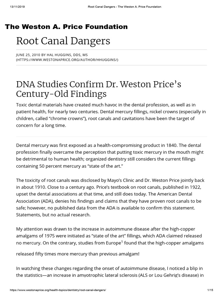 Root Canal Dangers - The Weston A. Price Foundation | PDF | Human Tooth ...