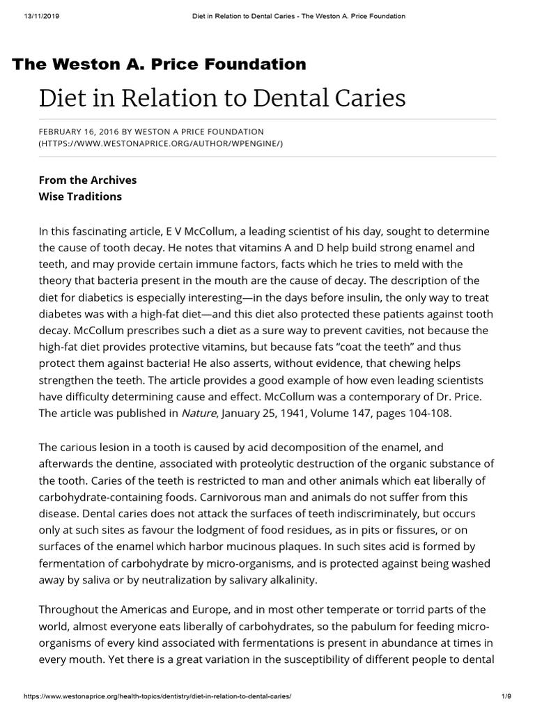 Diet in Relation To Dental Caries - The Weston A. Price Foundation ...