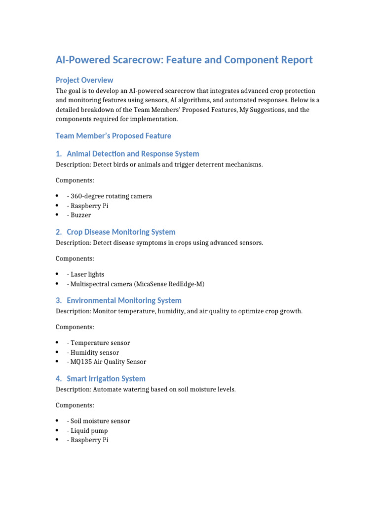 AI Scarecrow Project Overview and Features | PDF | Soil | Sensor