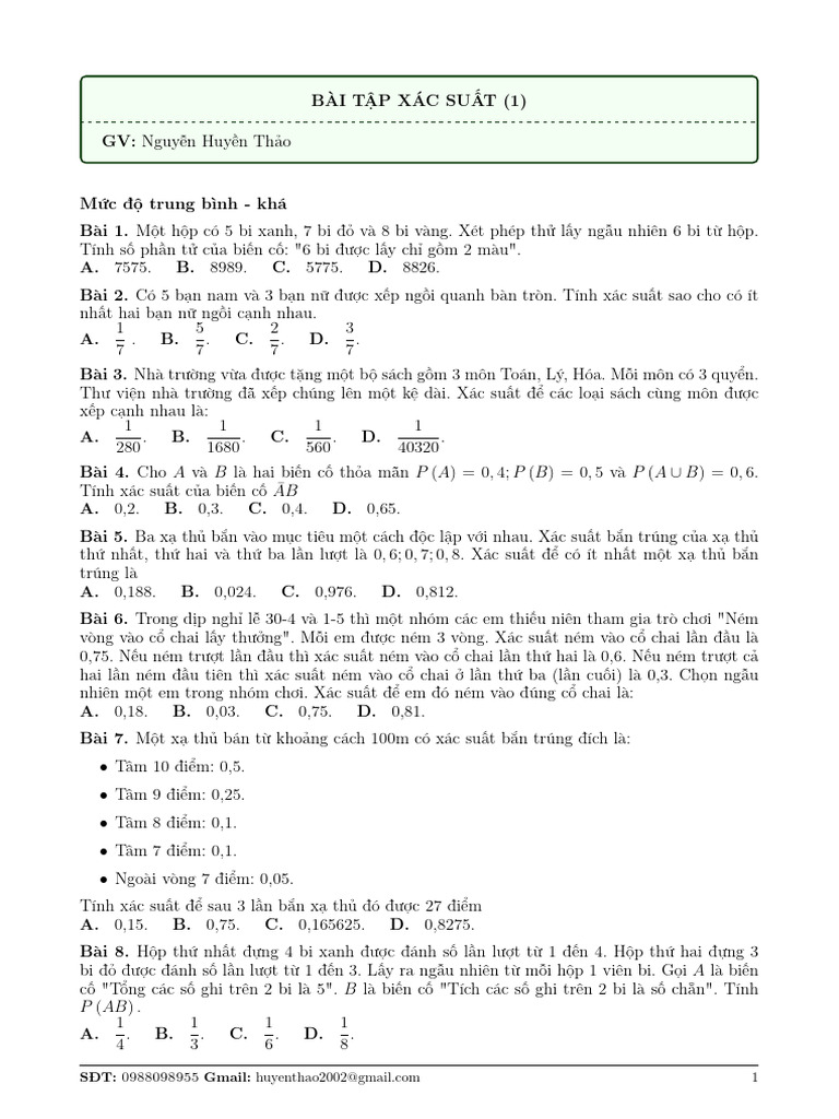 BT Xác Suất (1) - BTVN Buổi 04.02 | PDF