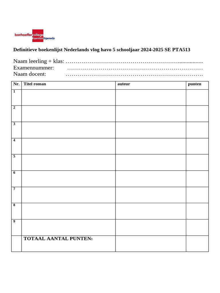 Definitieve Leeslijst Havo 5 Vlog 2025 | PDF
