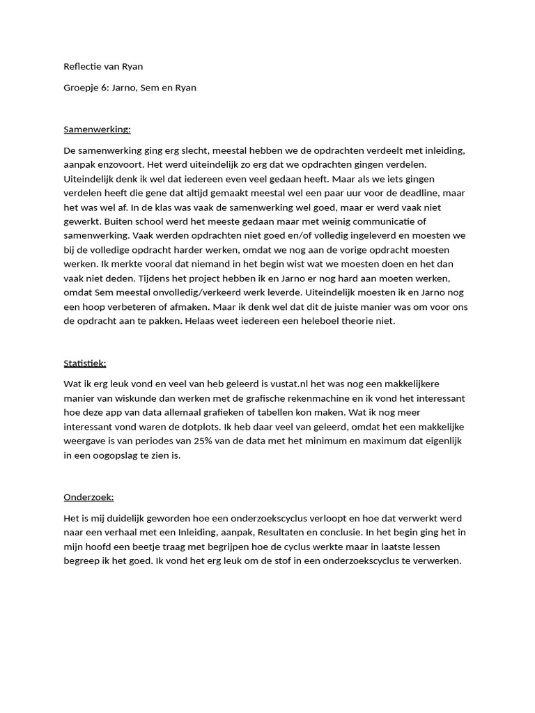 Wiskunde Reflectie | PDF