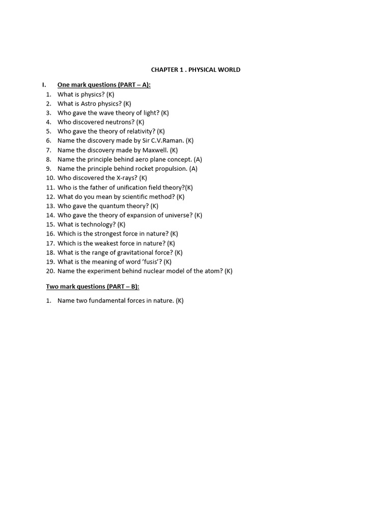 Physical World Imp Questions | PDF