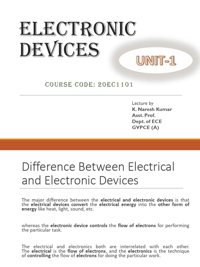 EDC Unit 1 (1) | PDF | Semiconductors | Doping (Semiconductor)