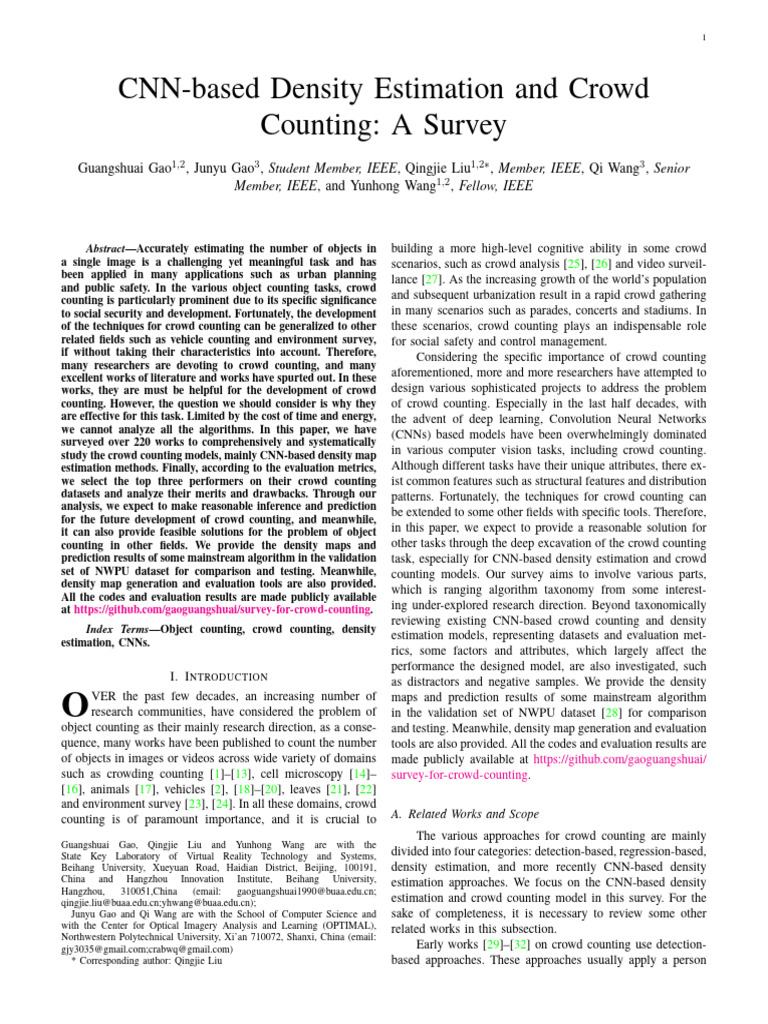 CNN-based Density Estimation and Crowd Counting: A Survey | PDF | Cognition | Applied Mathematics